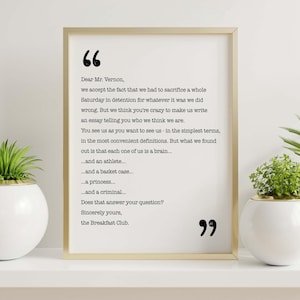 The Breakfast Club Movie Quote Print: Letter to Mr. Vernon - Etsy