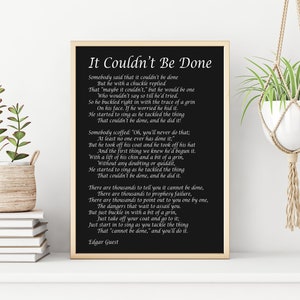 Edgar Guest Poem It Couldn't Be Done Art Print Home Office Decor Poetry ...