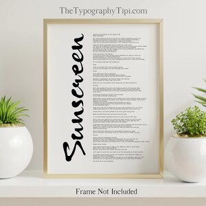 Sunscreen Song Lyrics Poster Print - Framed & Unframed Options - Etsy