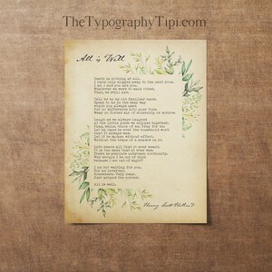 All is Well Poem Print: Bereavement Gift, Funeral Reading - Etsy