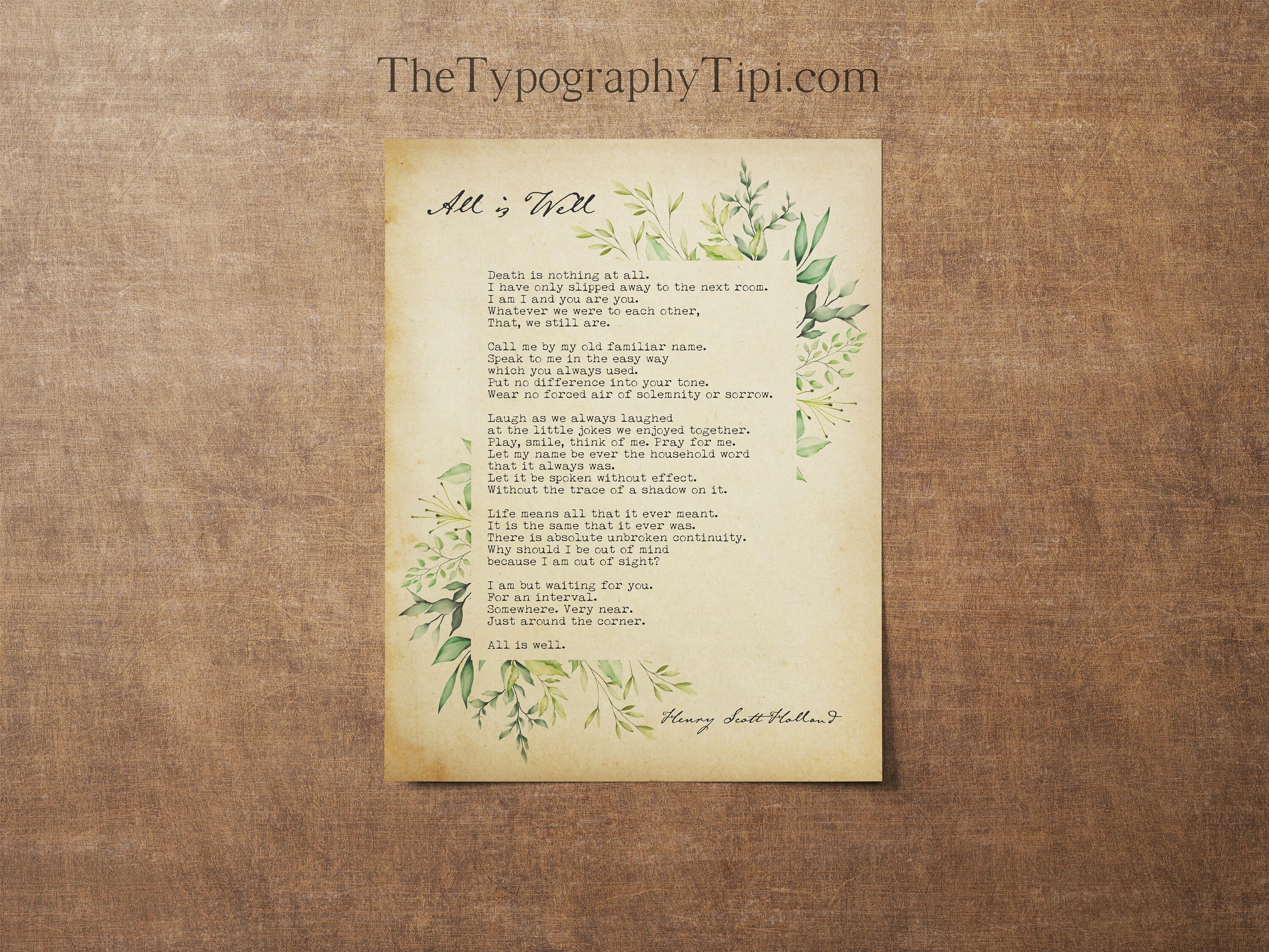 All is Well Poem Print: Bereavement Gift, Funeral Reading - Etsy