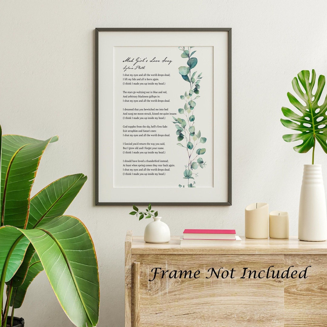 Sylvia Plath Poetry Print: Mad Girl's Love Song, Floral Wreath Literary ...