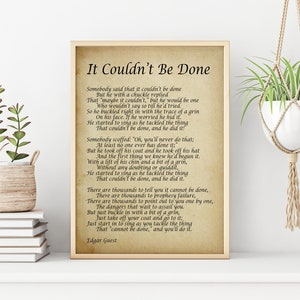 Edgar Guest Poem It Couldn't Be Done Art Print Home Office Decor Poetry ...