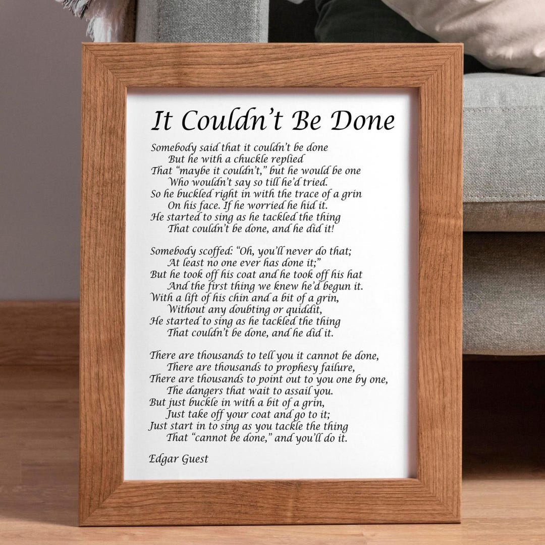 Edgar Guest Poem Print: It Couldn't Be Done, Literary Wall Art - Etsy