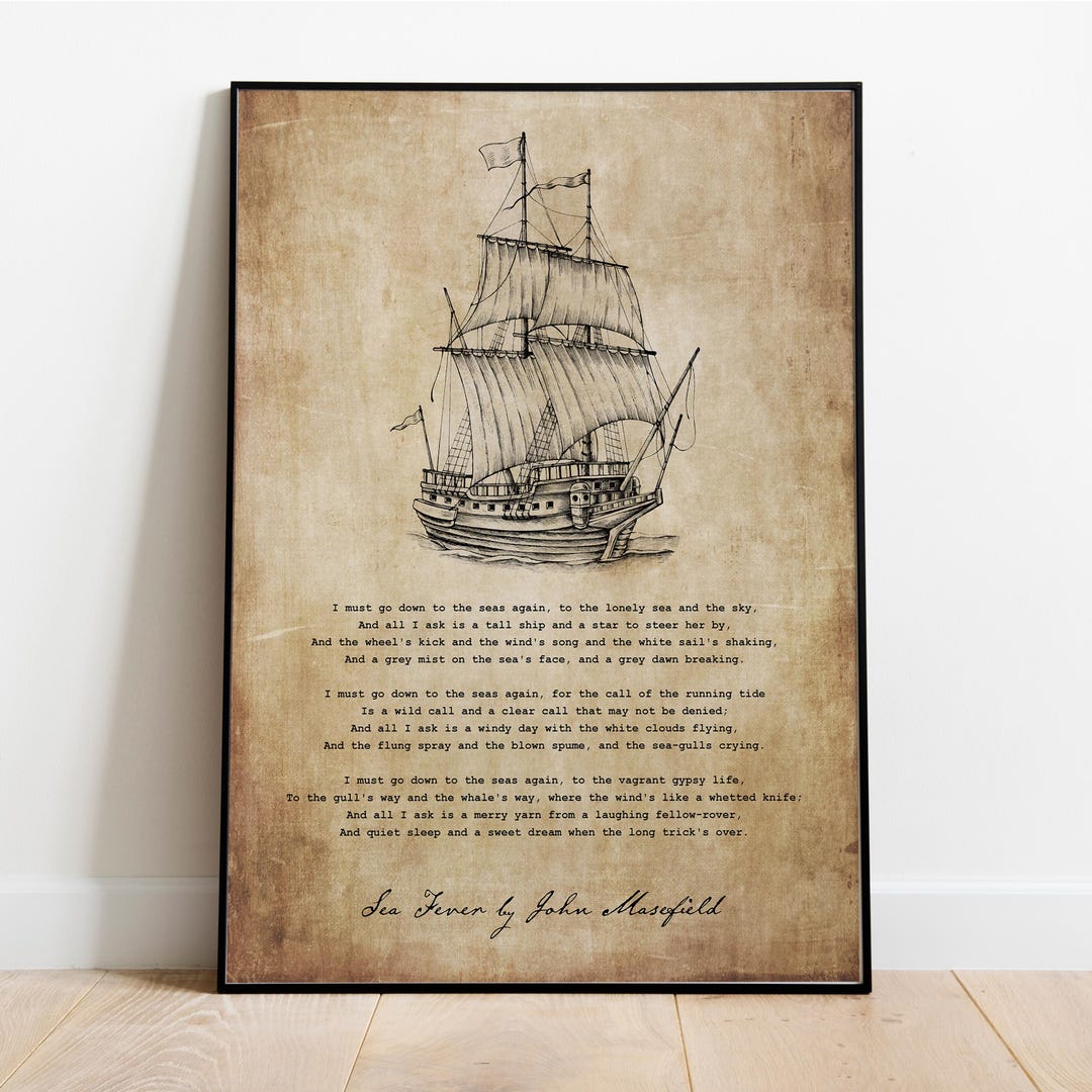 Sea Fever Poem Print: Vintage Nautical Tall Ship Art - Etsy