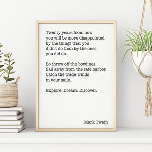 Mark Twain Quote Twenty Years From Now "explore. Dream. Discover" - Etsy