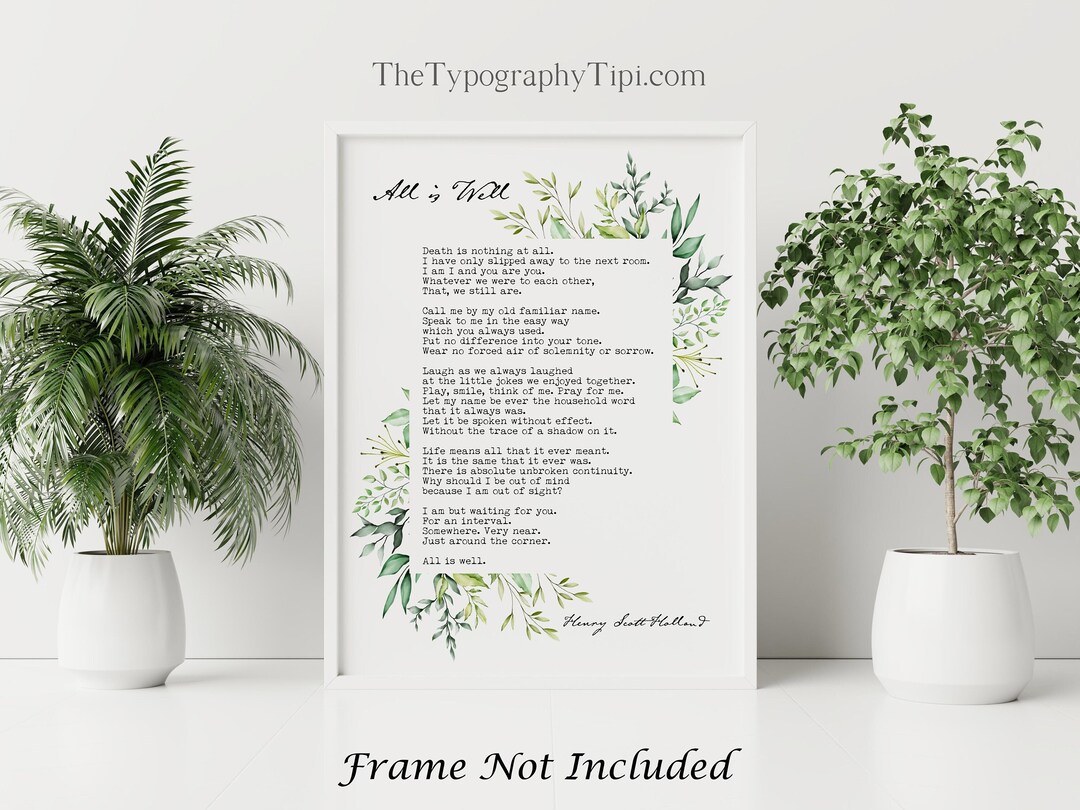 All is Well Funeral Poem Henry Scott Holland Bereavement - Etsy