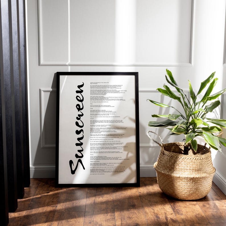Sunscreen Song Lyrics Poster Print - Framed & Unframed Options - Etsy