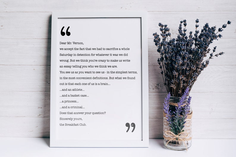 The Breakfast Club Movie Quote Closing Lines Letter to Mr. | Etsy