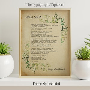 All is Well Poem Print: Bereavement Gift, Funeral Reading - Etsy