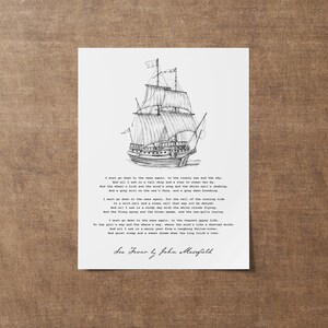 Sea Fever Poem Print: Vintage Nautical Tall Ship Art - Etsy