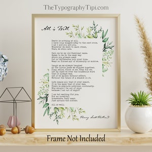 All is Well Funeral Poem Henry Scott Holland - Bereavement Gift ...