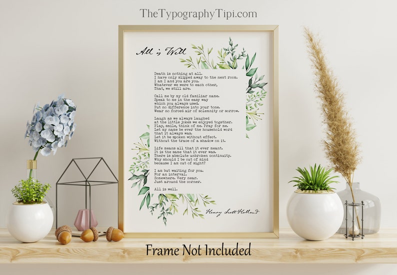 Buy All is Well Funeral Poem Henry Scott Holland Bereavement Online in ...