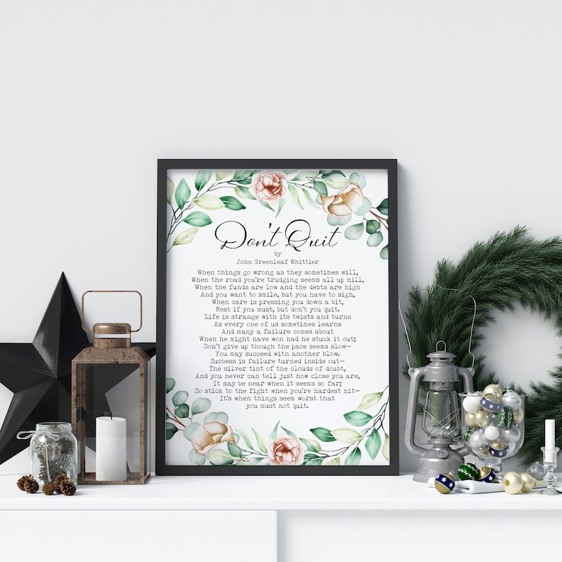 Don't Quit John Greenleaf Whittier Poem Inspirational Poetry - Framed ...