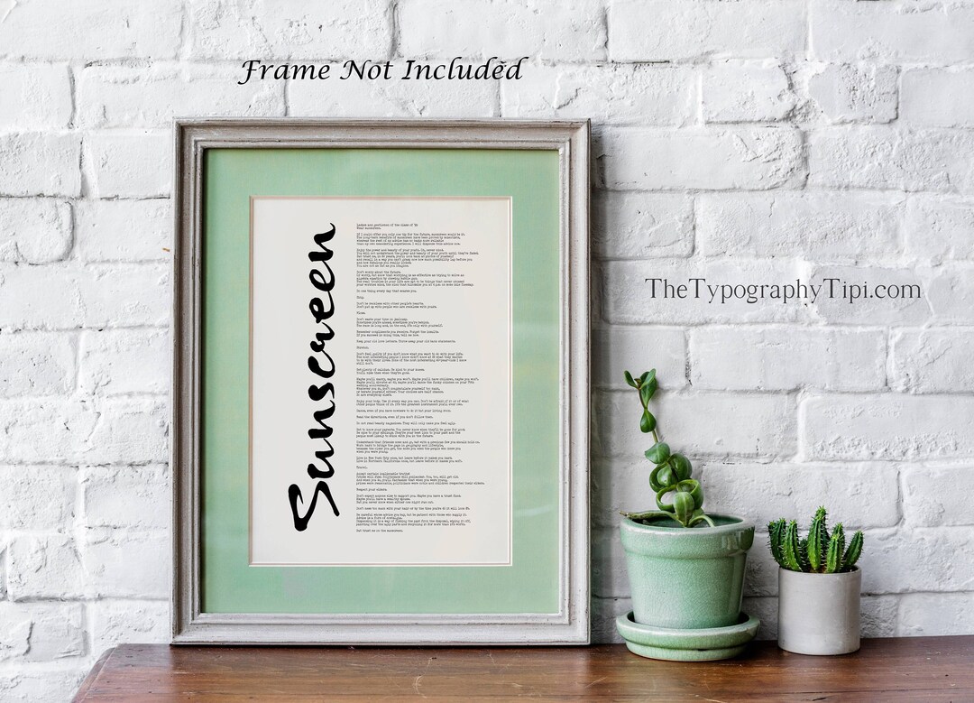 Sunscreen Song Lyrics Poster Print - Framed & Unframed Options - Etsy