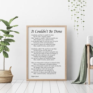 Edgar Guest Poem It Couldn't Be Done Art Print Home Office Decor Poetry ...