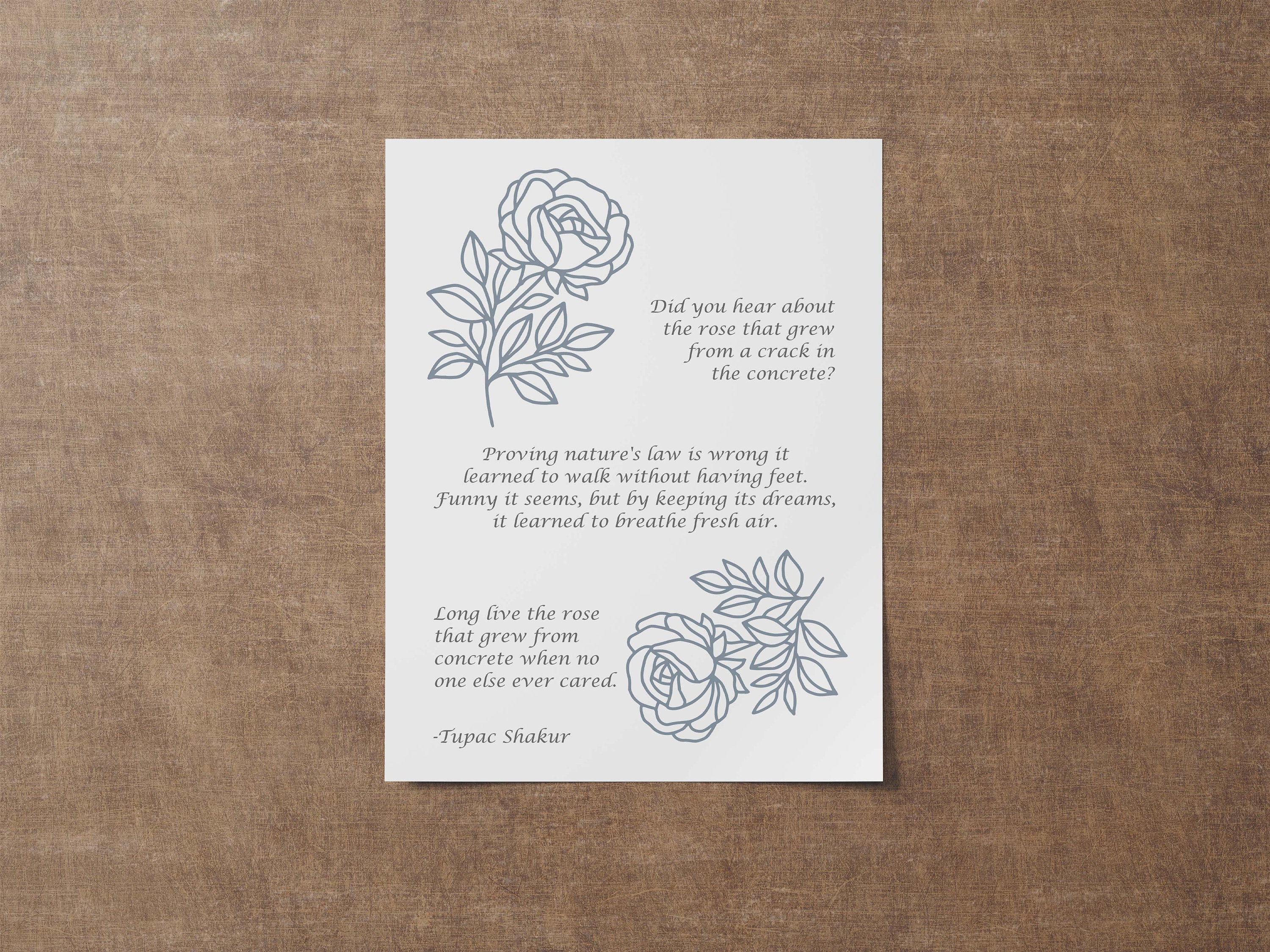Tupac Shakur Poem Print: the Rose That Grew From Concrete ...