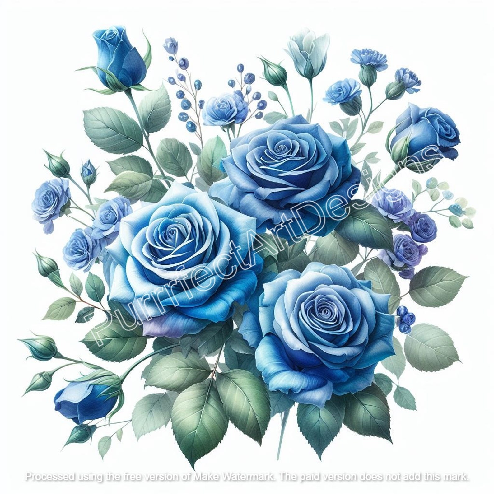 Blue Rose Clip Art: Floral Digital Art Download - Etsy