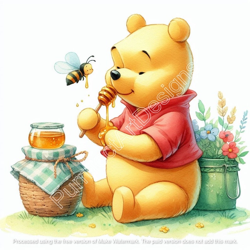 10 Adorable Winnie the Pooh Eating Honey Clip Arts, Digital Art ...