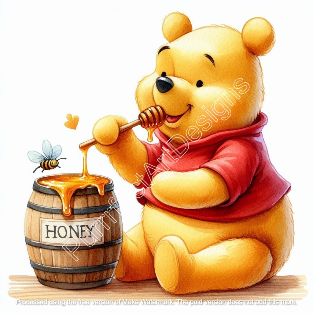 10 Adorable Winnie the Pooh Eating Honey Clip Arts, Digital Art ...