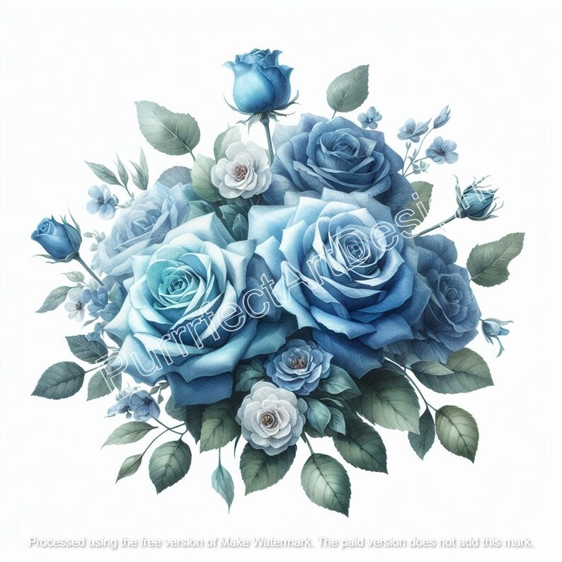 Blue Rose Clip Art: Floral Digital Art Download - Etsy