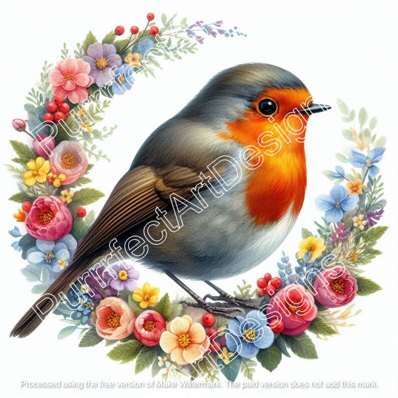 10 Beautiful Robin Flower Wreaths Clip Art, Digital Art Download - Etsy