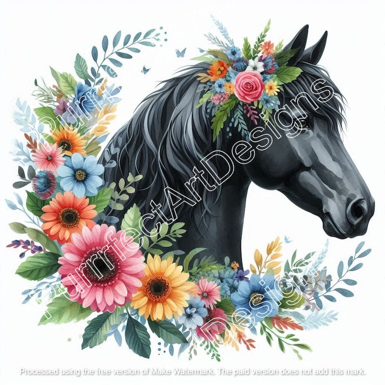 Horse Flower Wreath Clip Art: Digital Art Download - Etsy