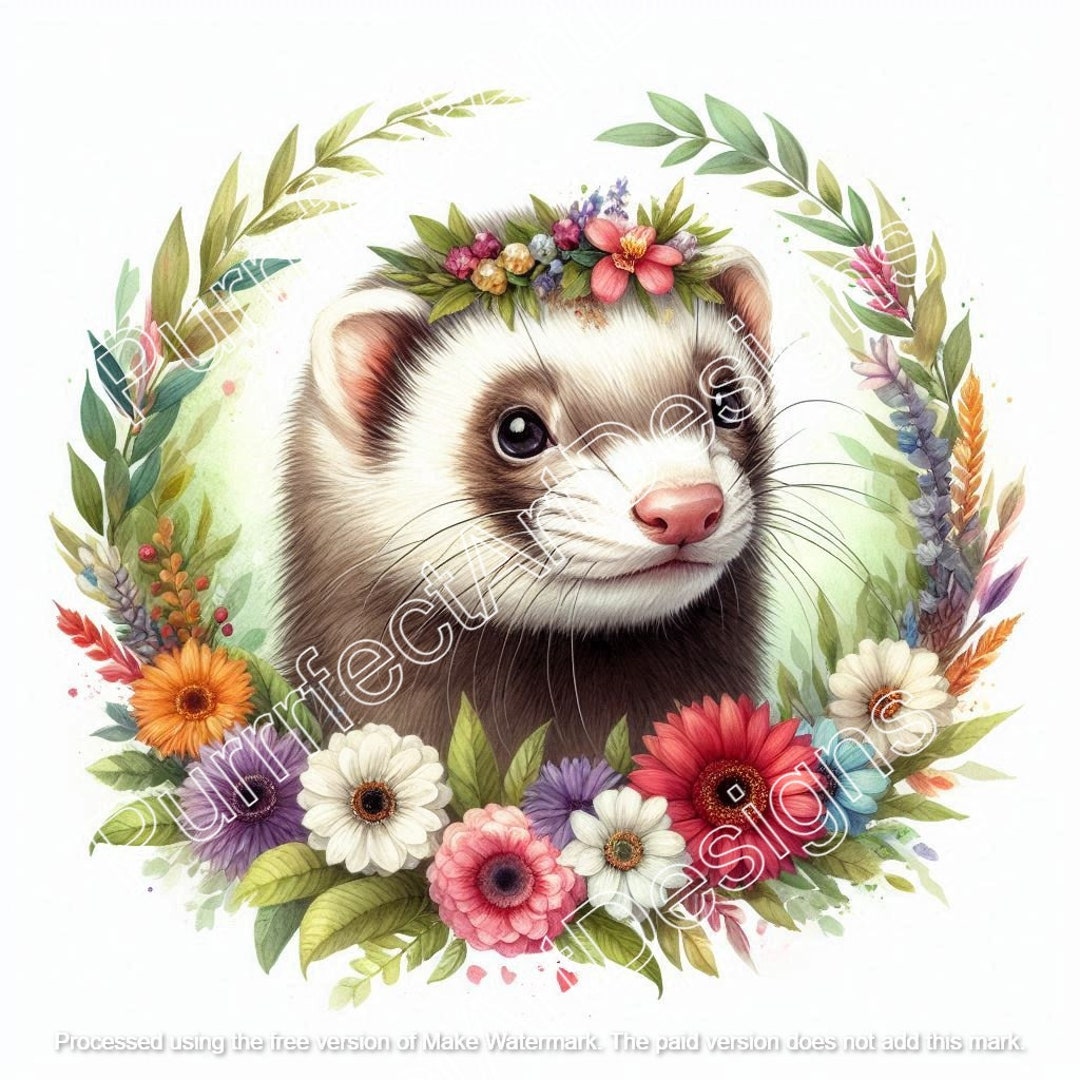 Ferret Flower Wreath Clip Art: Digital Download - Etsy