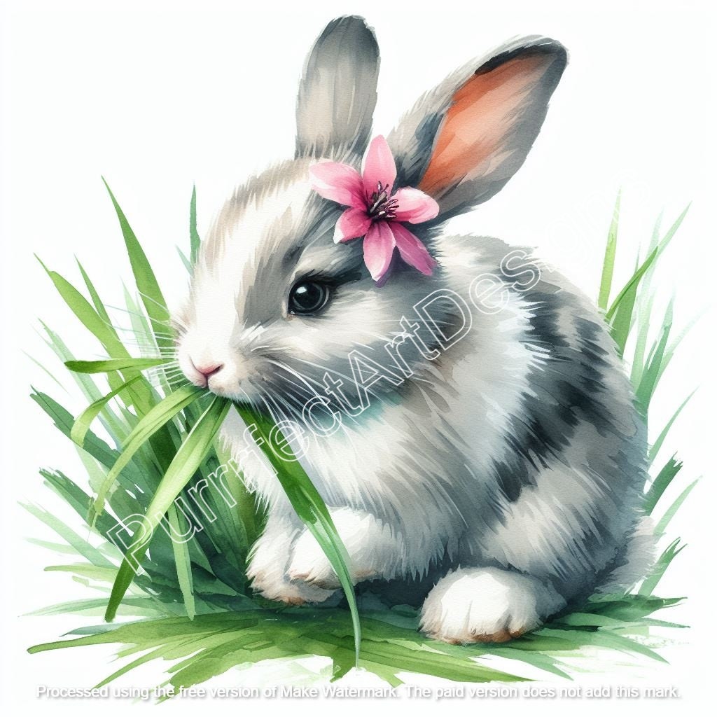 5 Cute Bunny Eating Grass Clip Art, Digital Art Download - Etsy