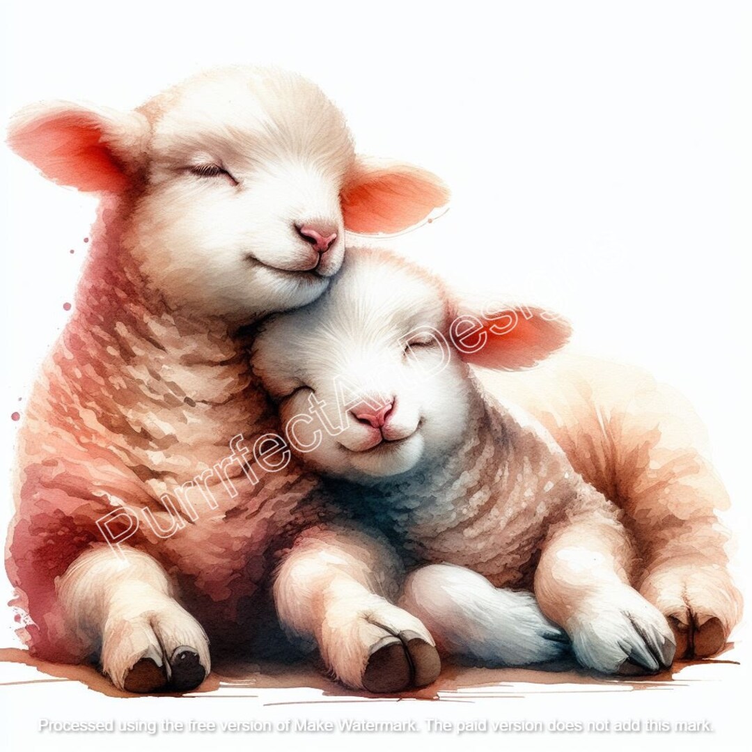 5 Cute Cuddling Lambs Clip Art, Digital Art Download - Etsy