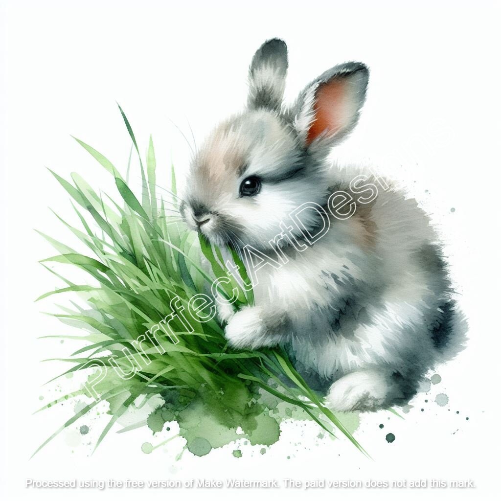 5 Cute Bunny Eating Grass Clip Art, Digital Art Download - Etsy