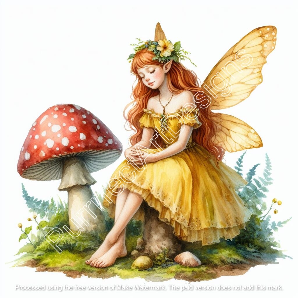 5 Ginger Fairies Clip Art: Yellow Dress Illustrations (digital Download ...