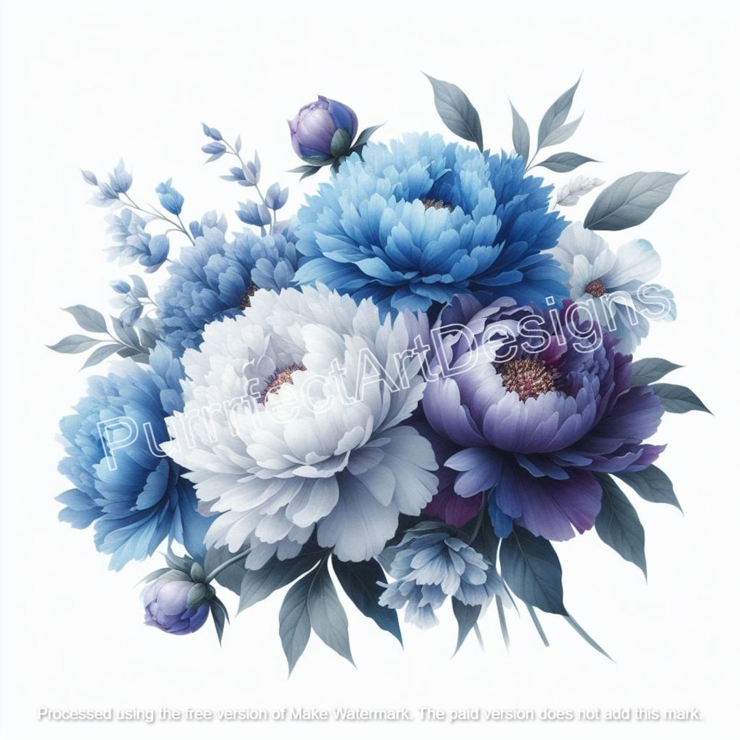5 Stunning Blue Peonies Clip Art, Digital Art Download - Etsy