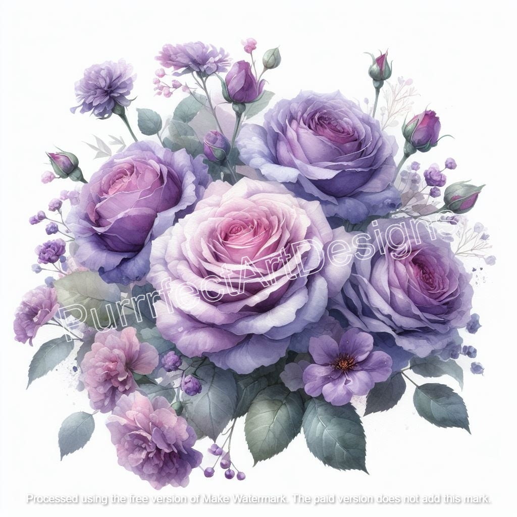 5 Stunning Purple Roses Clip Arts, Digital Art Download - Etsy