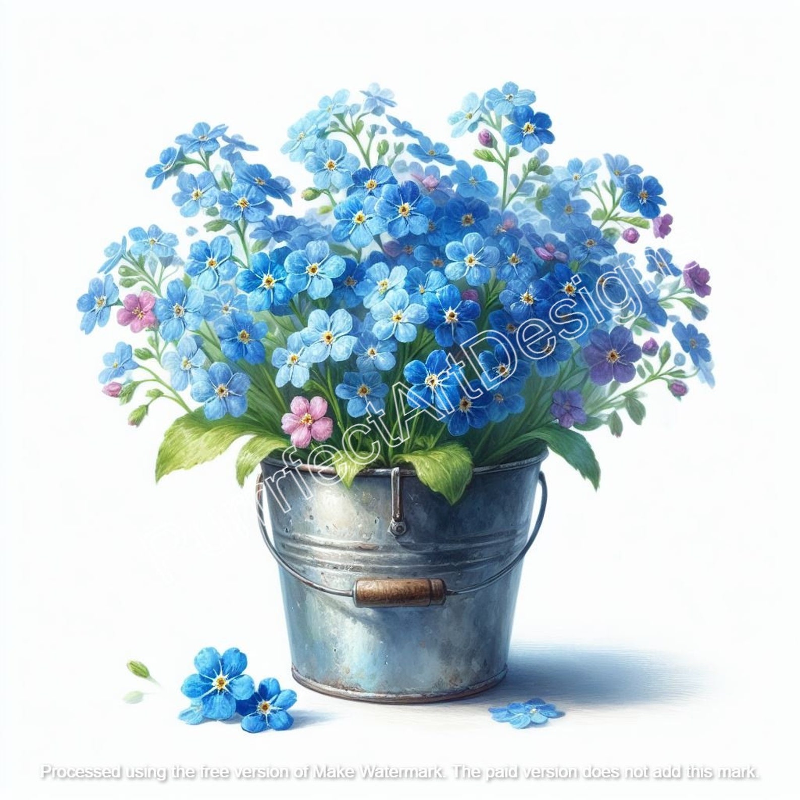 5 Beautiful Pots of Forget Me Not Flowers Clip Art, Digital Art ...