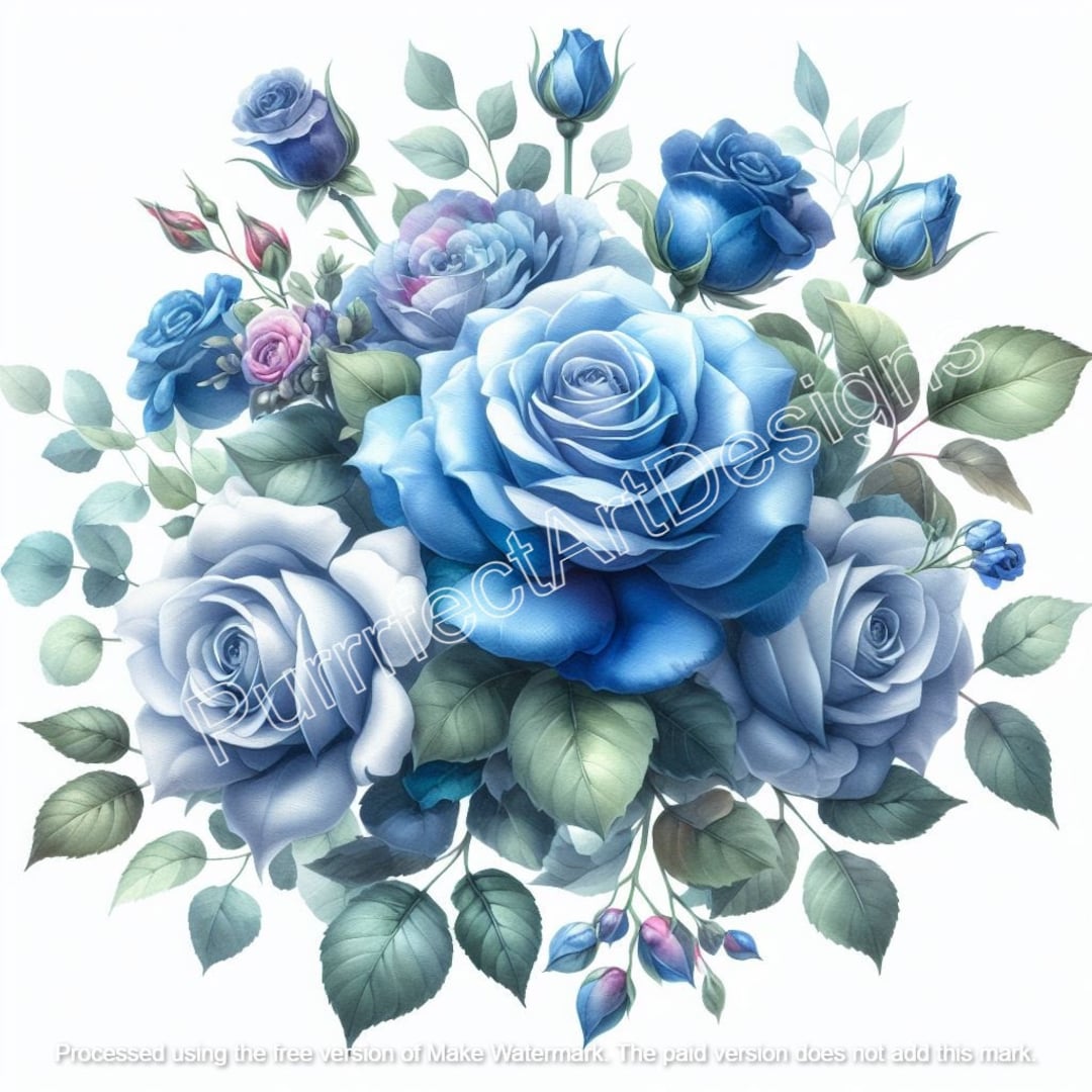 Blue Rose Clip Art: Floral Digital Art Download - Etsy
