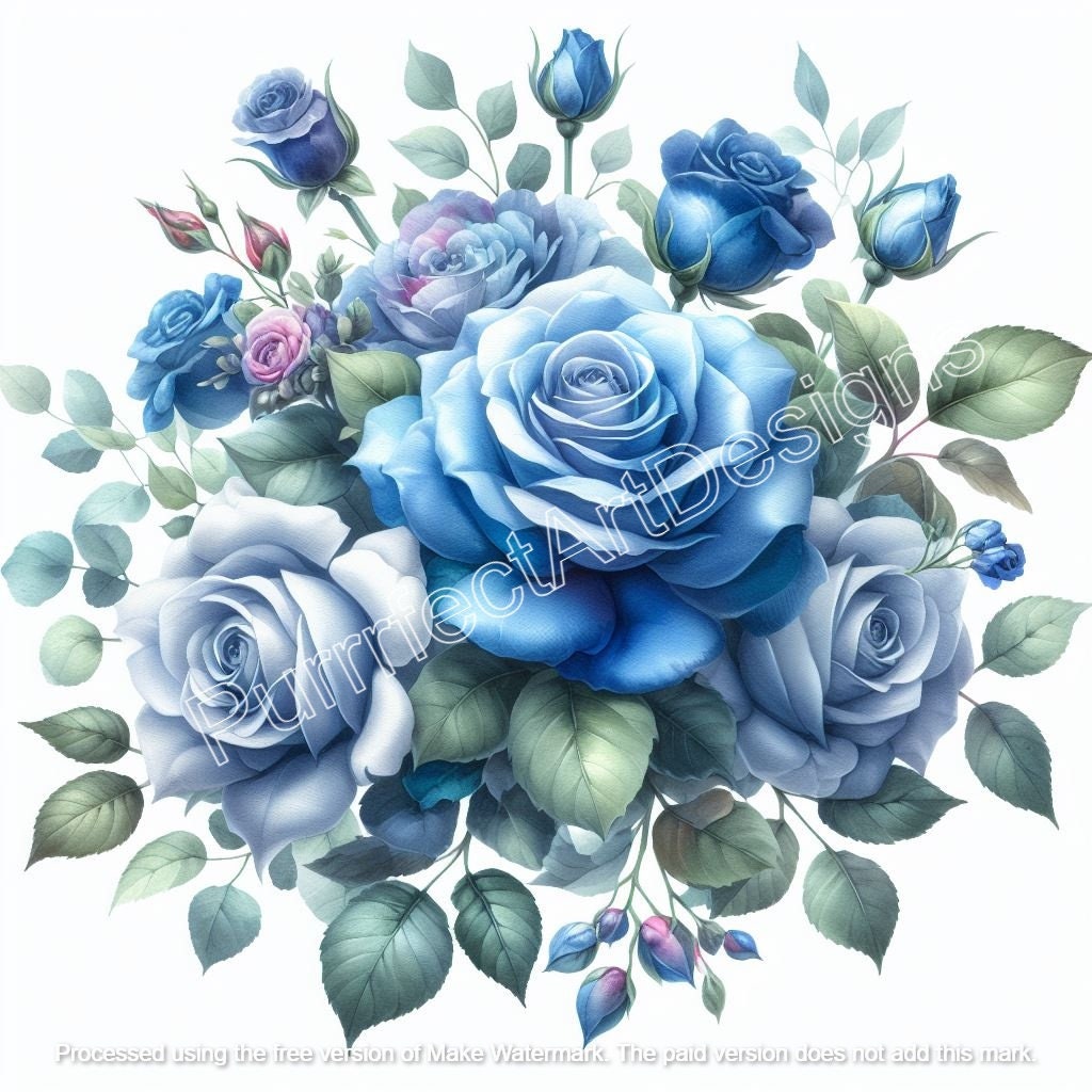5 Beautiful Blue Rose Clip Arts, Digital Art Download - Etsy