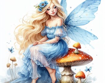 5 Beautiful Ginger Fairies in Yellow Dresses Clip Art, Digital Art ...
