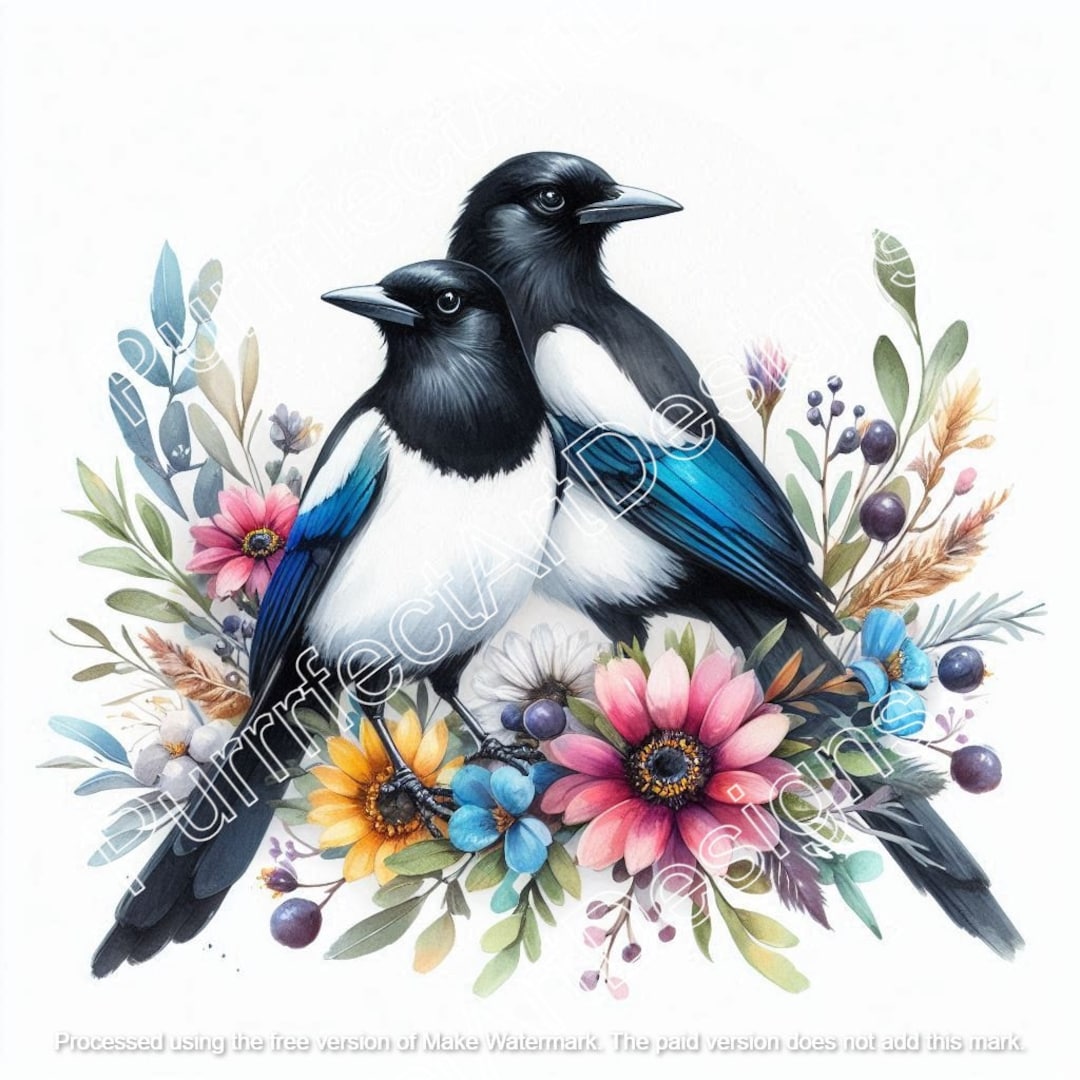10 Beautiful Magpies Flower Wreath Clip Art, Digital Art Download - Etsy