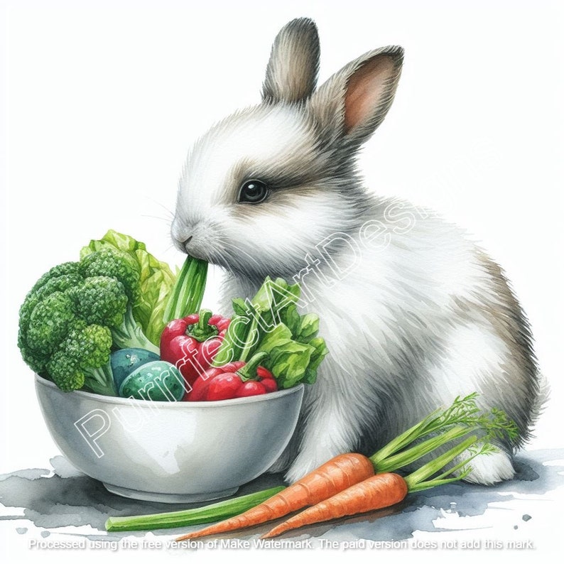 5 Cute Bunny Eating Veg Clip Art, Digital Art Download - Etsy