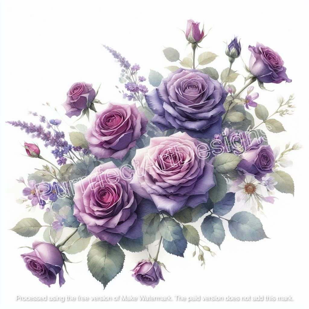 5 Stunning Purple Roses Clip Arts, Digital Art Download - Etsy