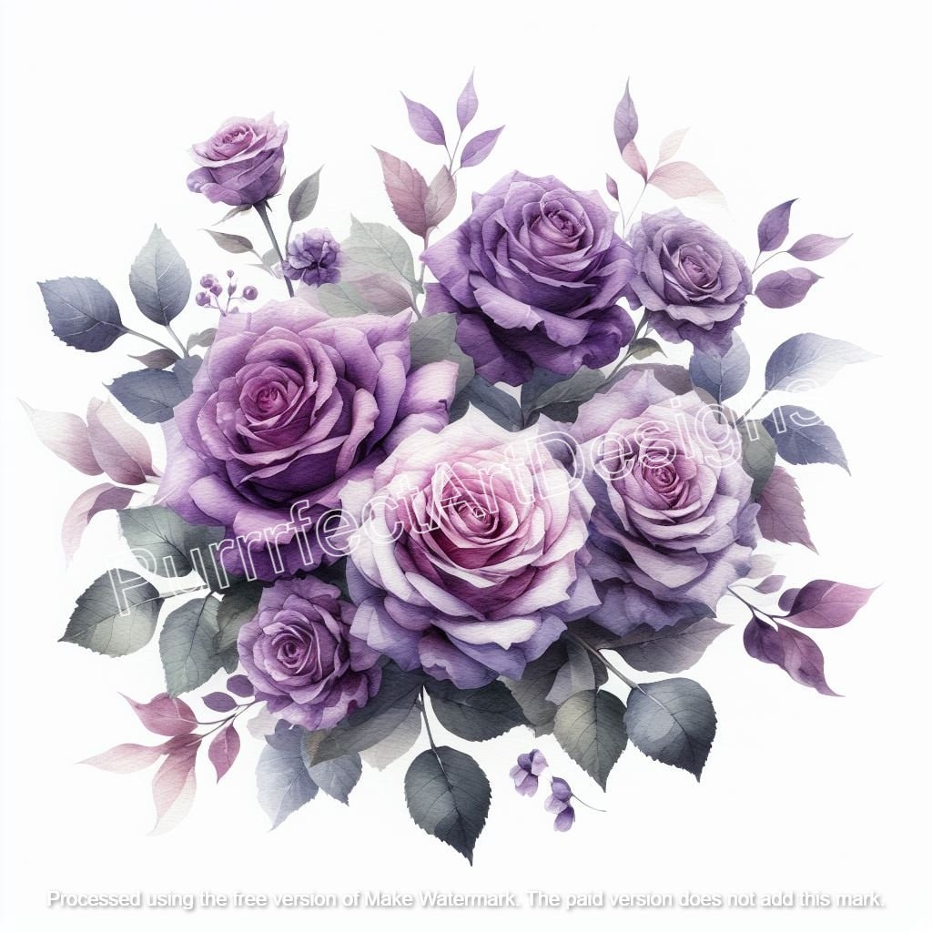 5 Stunning Purple Roses Clip Arts, Digital Art Download - Etsy