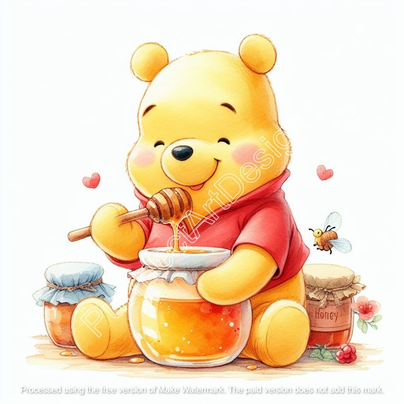 10 Adorable Winnie the Pooh Eating Honey Clip Arts, Digital Art ...