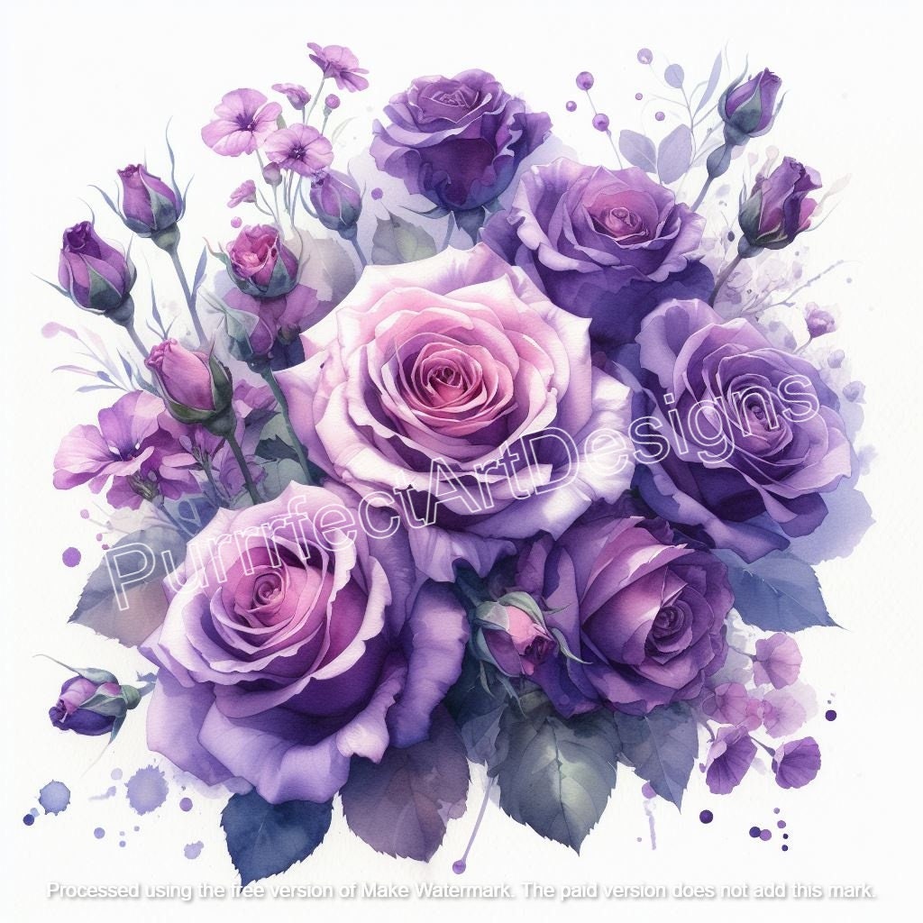 5 Stunning Purple Roses Clip Arts, Digital Art Download - Etsy