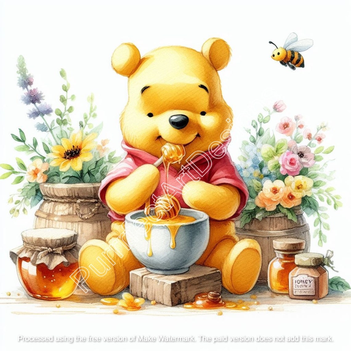 10 Adorable Winnie the Pooh Eating Honey Clip Arts, Digital Art ...