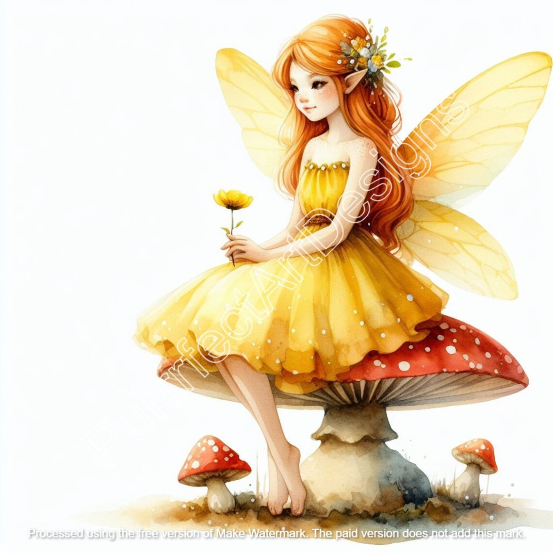 5 Ginger Fairies Clip Art: Yellow Dress Illustrations (digital Download ...