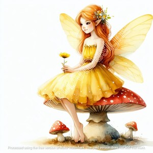 5 Beautiful Ginger Fairies in Yellow Dresses Clip Art, Digital Art ...