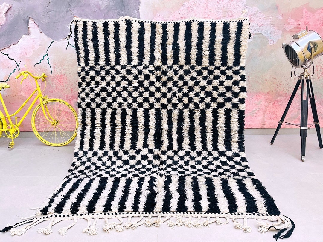 Checkered Rug - White and Black Rug - Wool Rug - Rugs for Living Room ...