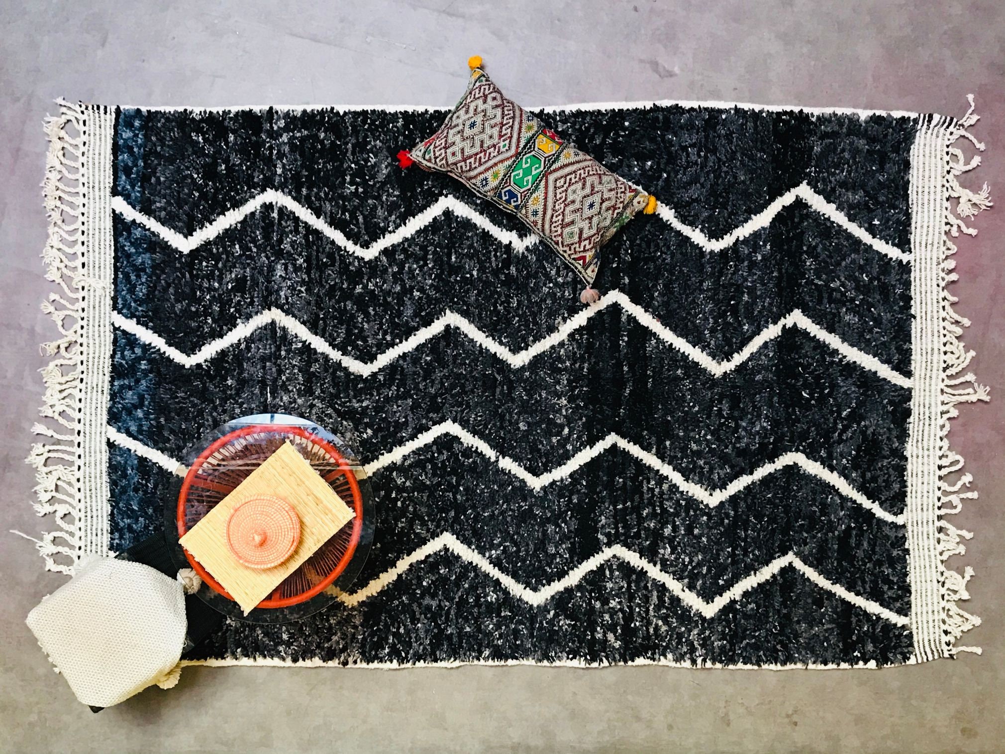 Vintage Black Rug 6x10 Authentic Beniourain Rug Berber | Etsy