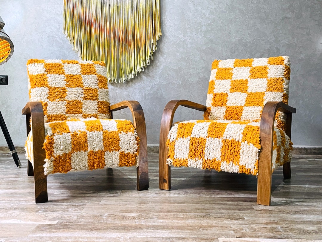 2 Custom Checkered Moroccan Chairs, Arabic Floor Sofa, Armchair, Accent ...